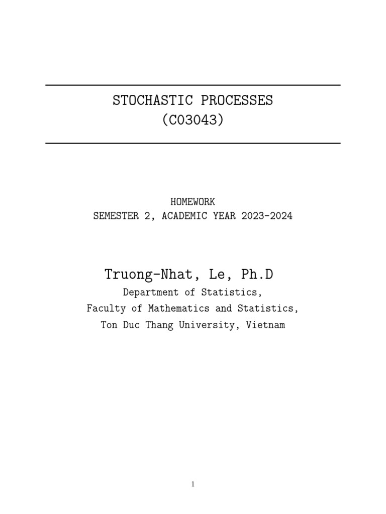 Chapter 1 Stochastic Processes Exercises | PDF | Stochastic Process ...