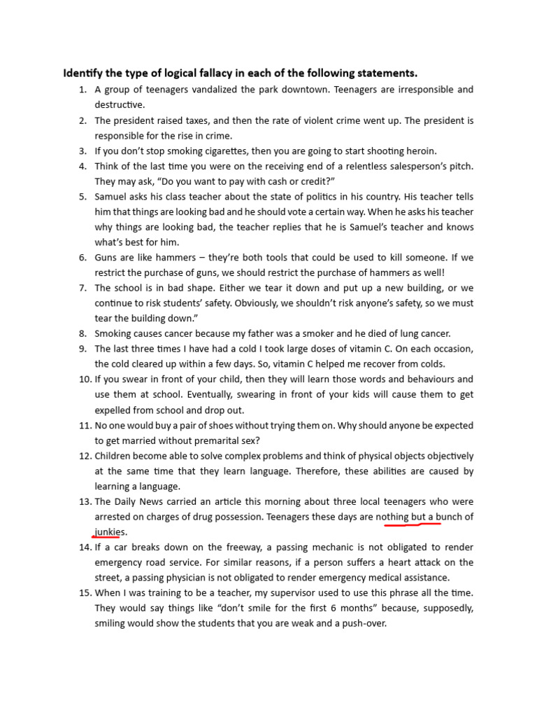 Practice - Identify The Type of Logical Fallacy | PDF | Tobacco Smoking ...