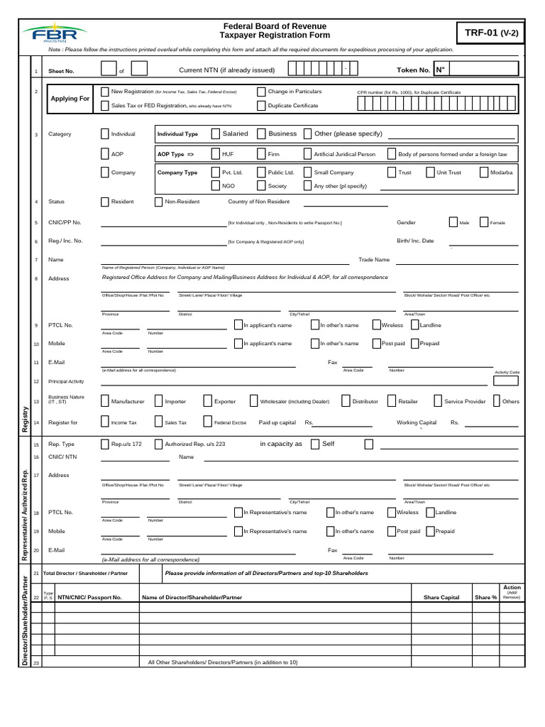 Taxpayer Registration Form TRF-01 Guide | PDF