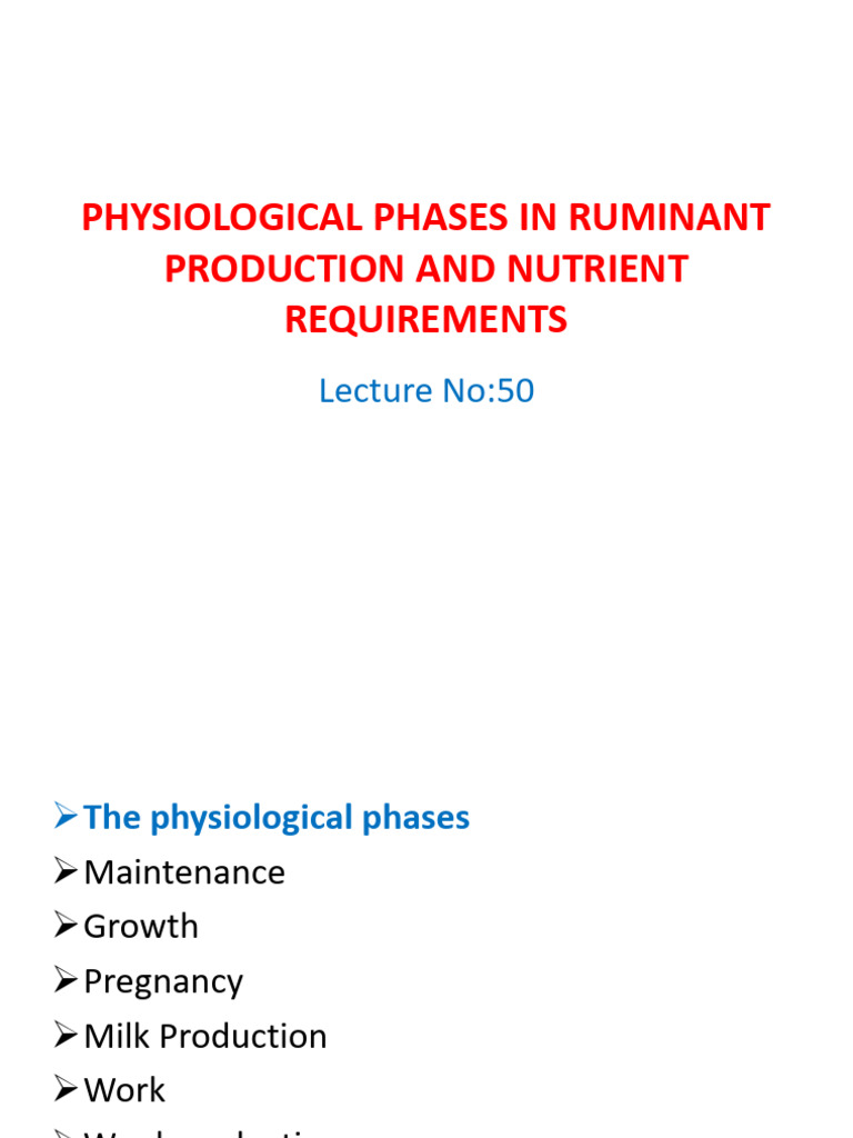 Physiological Phases in Ruminant Production and Nutrient Requirements ...
