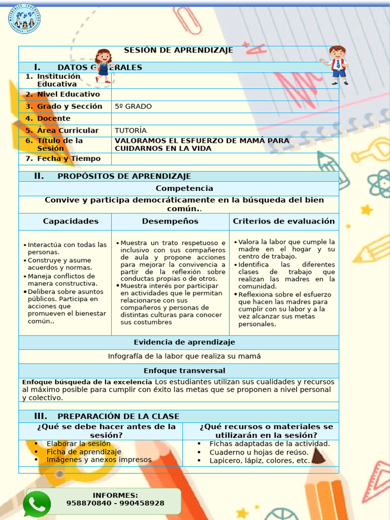 5º SESIÓN - TUT -VALORAMOS EL ESFUERZO DE MAMÁ PARA CUIDARNOS EN LA VIDA | PDF | Familia ...