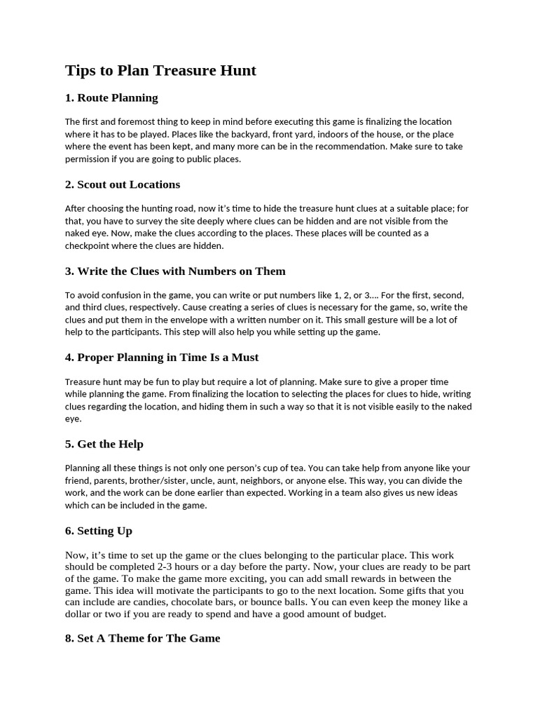 Tips To Plan Treasure Hunt | PDF