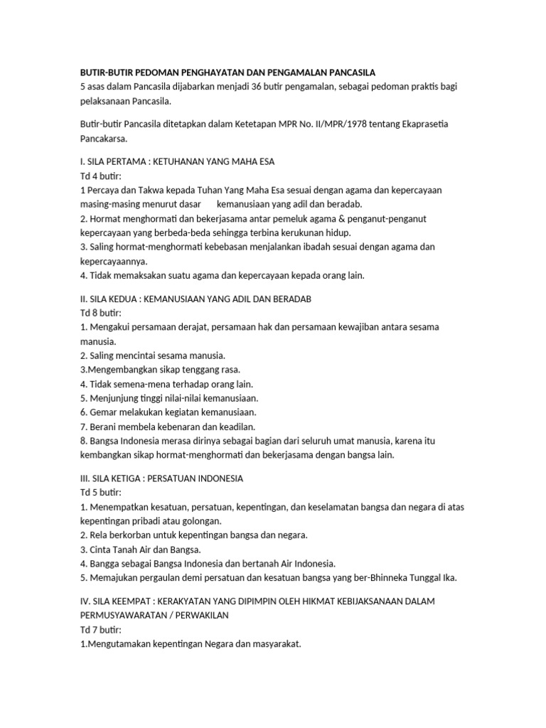 36 Butir Pengamalan Pancasila | PDF
