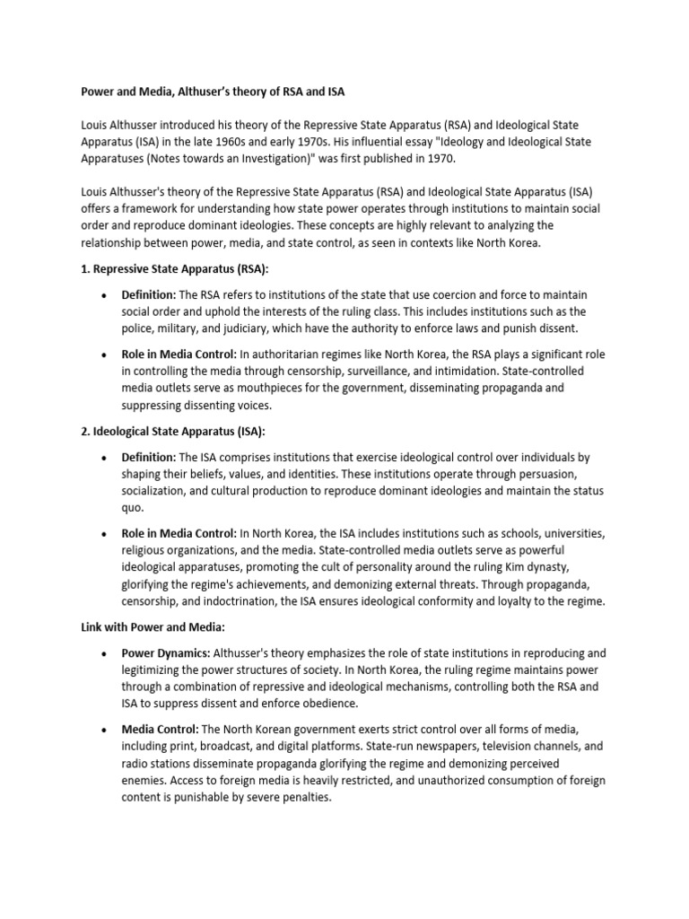 Power and Media - Althusers RSA and ISA | PDF | Political Science