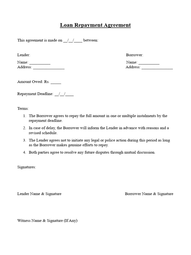 Loan Repayment Agreement Template | PDF