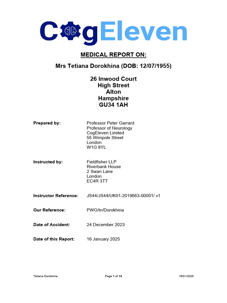 Medical Report: Tetiana Dorokhina's Injury | PDF | Traumatic Brain ...