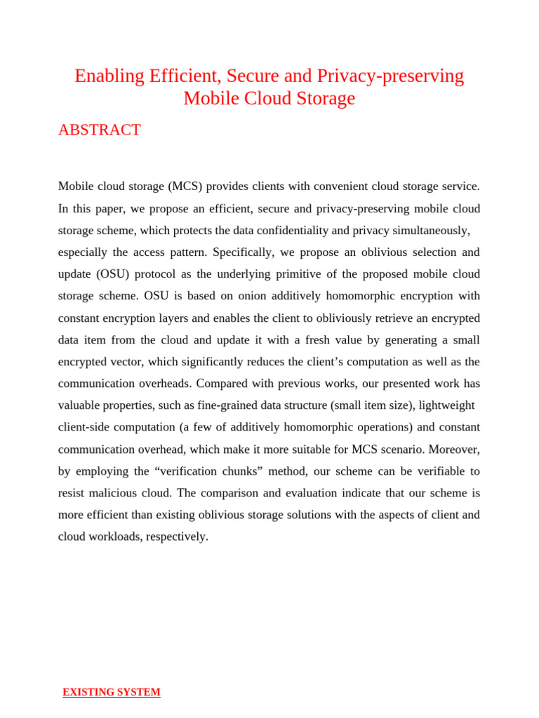 Enabling Efficient, Secure and Privacy-Preserving Mobile Cloud Storage ...