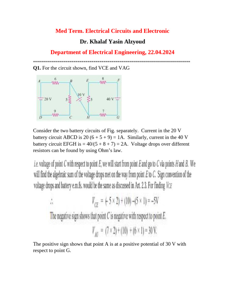 Mid Exam - Solution,, Circuits | PDF | Ac Power | Electrical Network