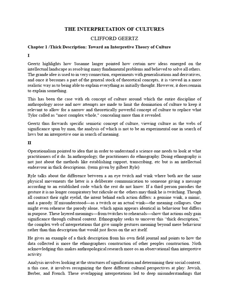 Thick Description in Cultural Interpretation | PDF | Ethnography | Theory
