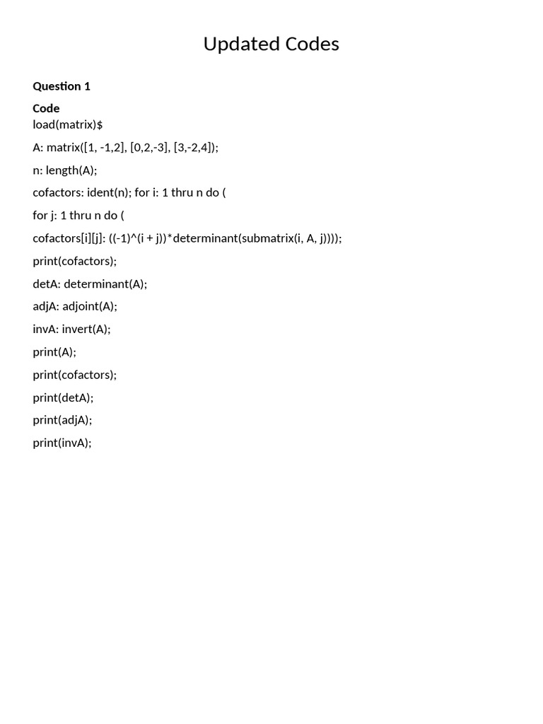 Matrix and Vector Calculations Code | PDF
