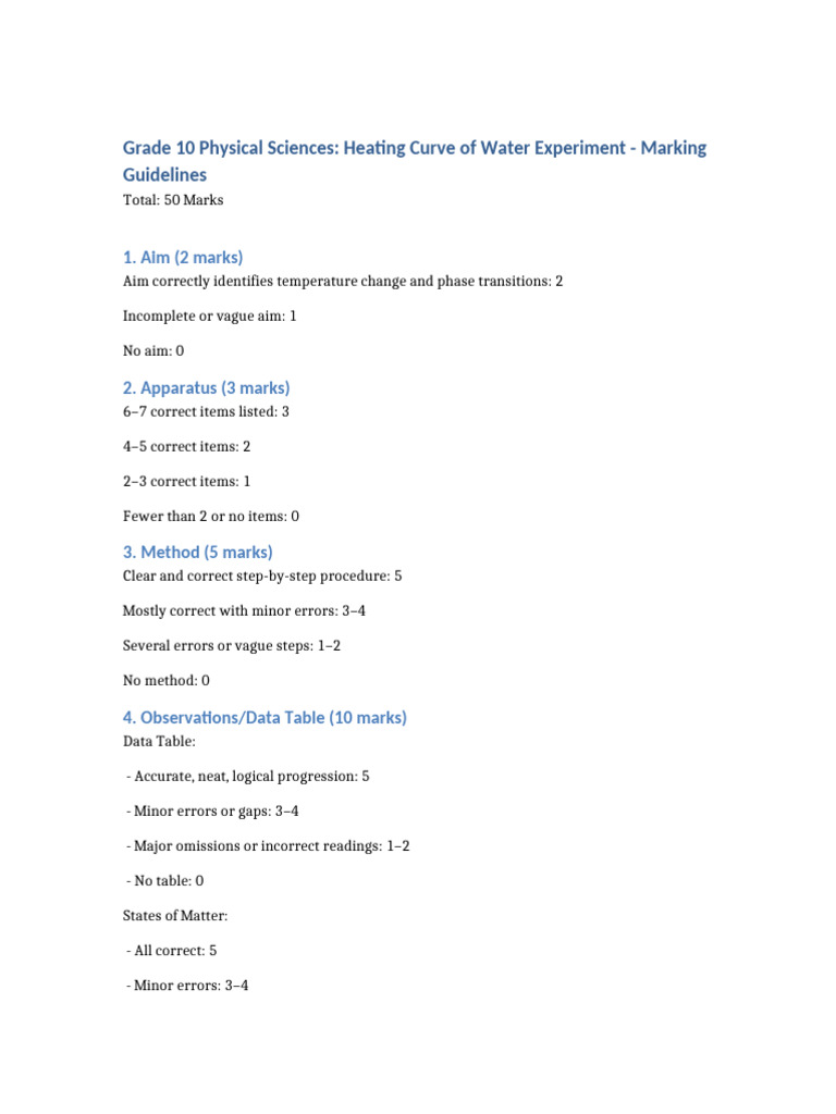 Heating Curve Experiment Marking Guidelines | PDF