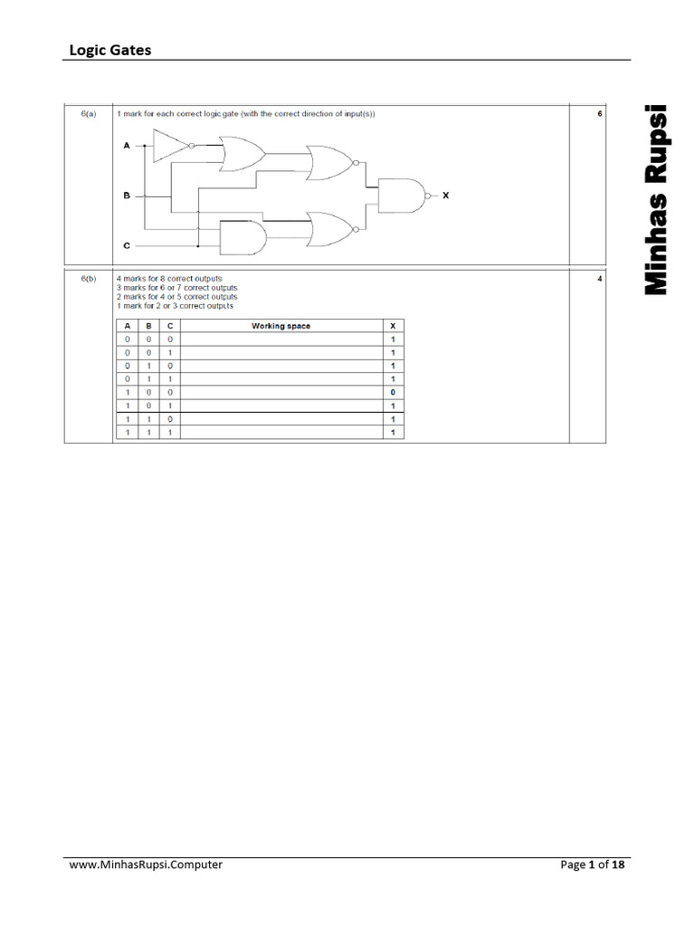 2 - LOGIC GATES - Revision Worksheet - Marking Scheme | PDF