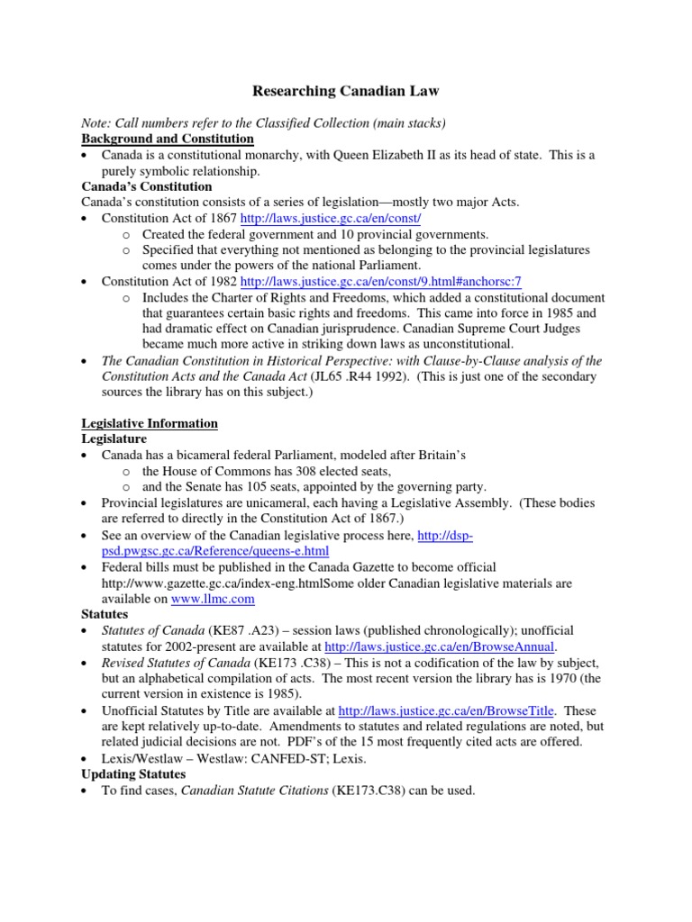 Library Guide Canadian Law | PDF | Provinces And Territories Of Canada ...