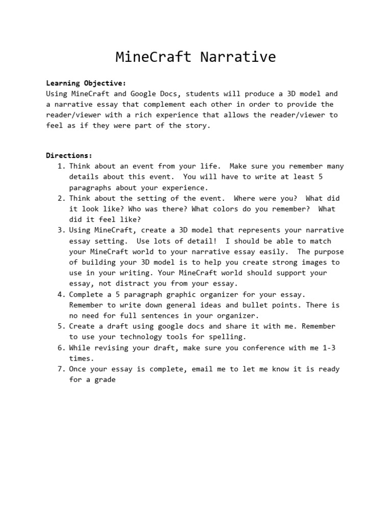 Minecraft Narrative: Learning Objective | PDF | Essays