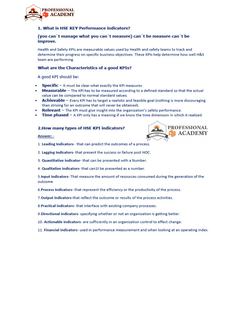 Key Performance Indicators Health, Safety, and Environment | PDF ...