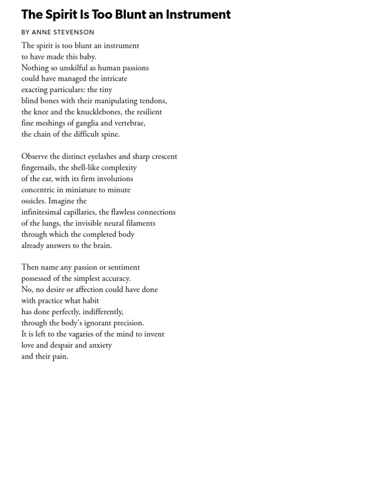 The Spirit Is Too Blunt An Instrument Anne Stevenson | PDF