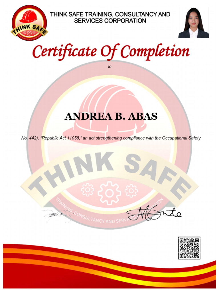 COSH Training Certificate Issuance | PDF | Occupational Safety And ...