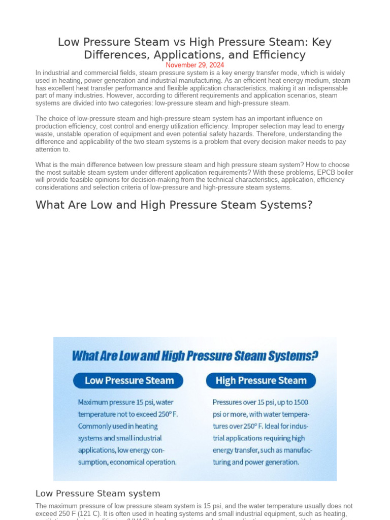Low Pressure Steam vs High Pressure Steam | PDF | Steam | Efficient ...
