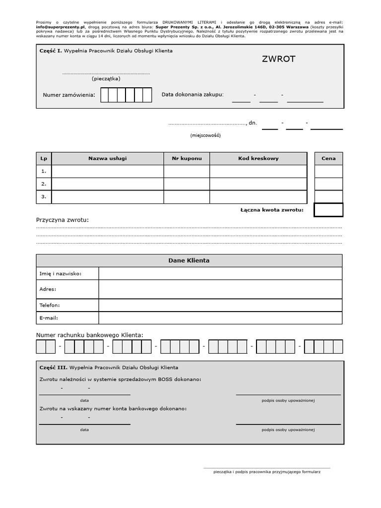 Formularz zwrotu _ WZÓR | PDF