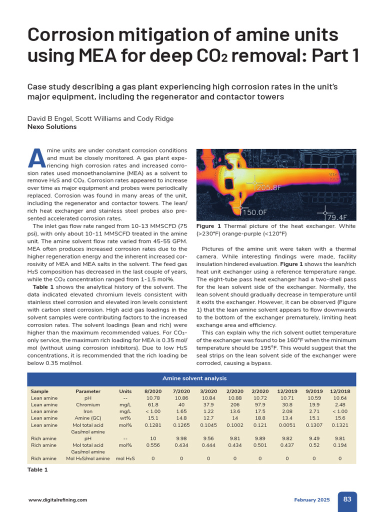 Corrosion Mitigation of Amine Units Using Mea For Deep Co2 removaGBP ...