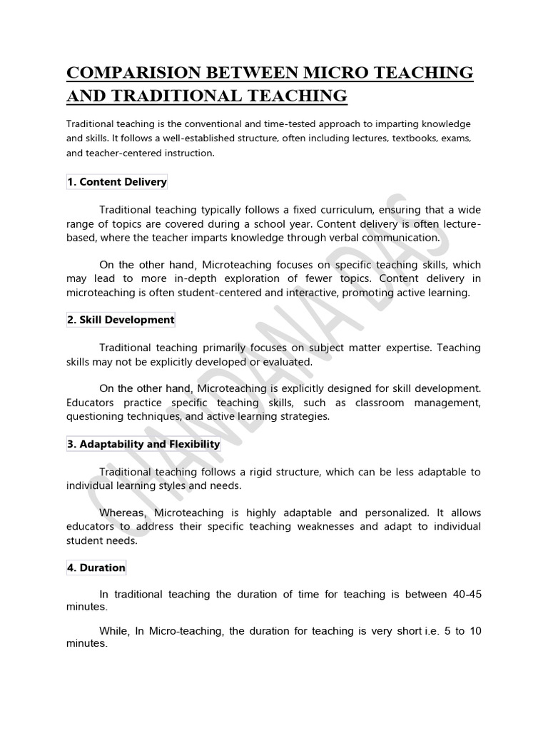 Comparision Between Micro Teaching and Traditional Teaching | PDF ...