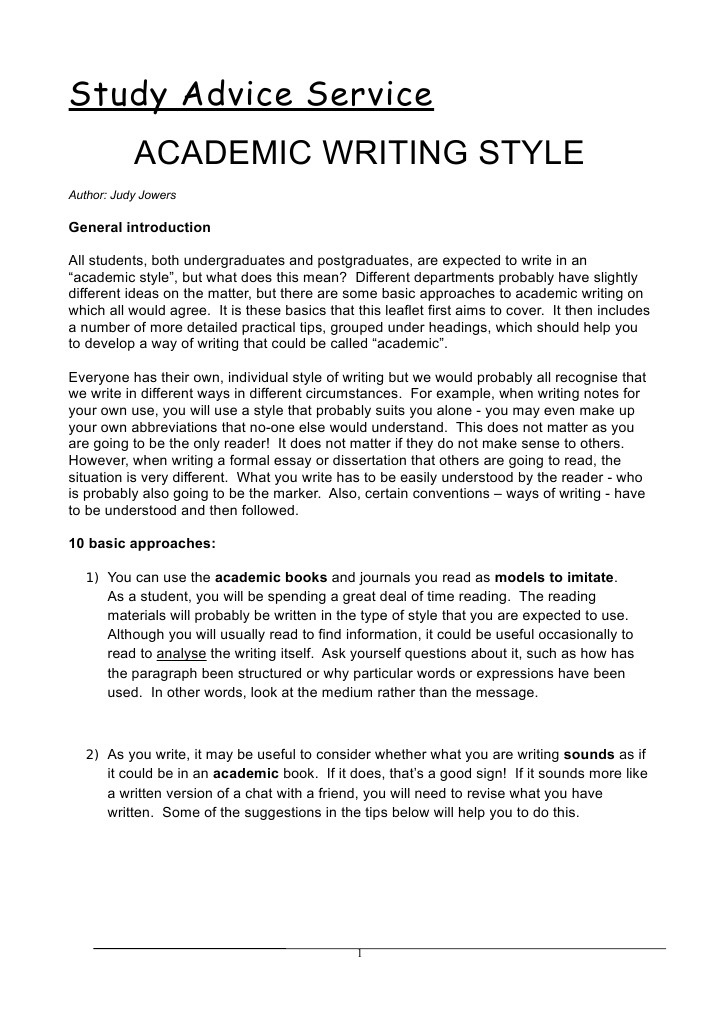 Study Advice Service Academic Writing Style: General Introduction | PDF ...