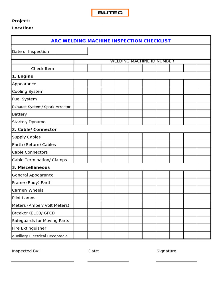 Arc Welding Machine Inspection Checklist (Monthly) 1 | PDF