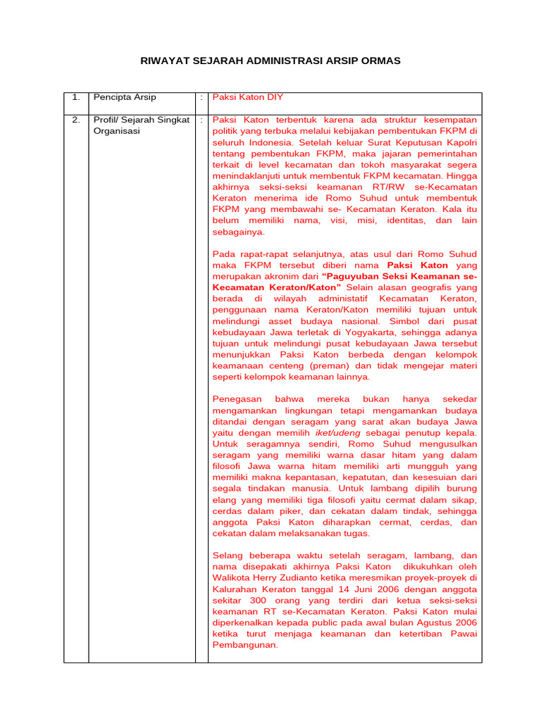 Sejarah dan Arsip Paksi Katon DIY | PDF