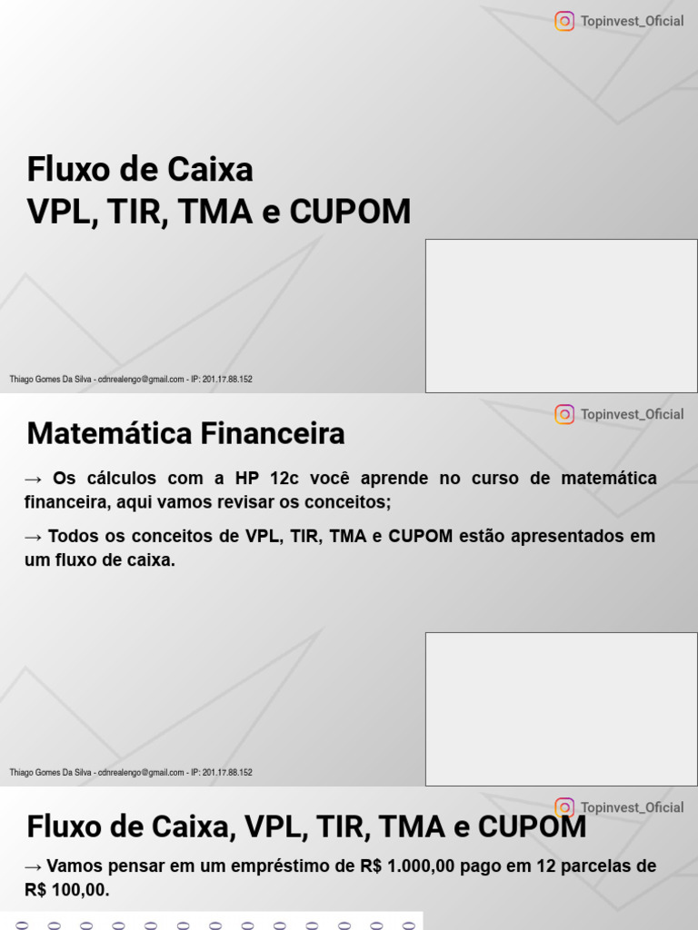 A403 - Fluxo de Caixa, VPL, Tir, Tma e Cupom | PDF