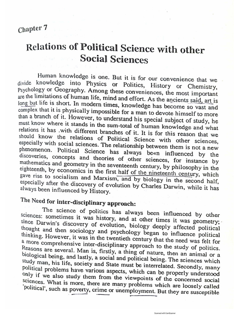 3rd Week Reading (Relations of Political Science With Other Sciences) | PDF