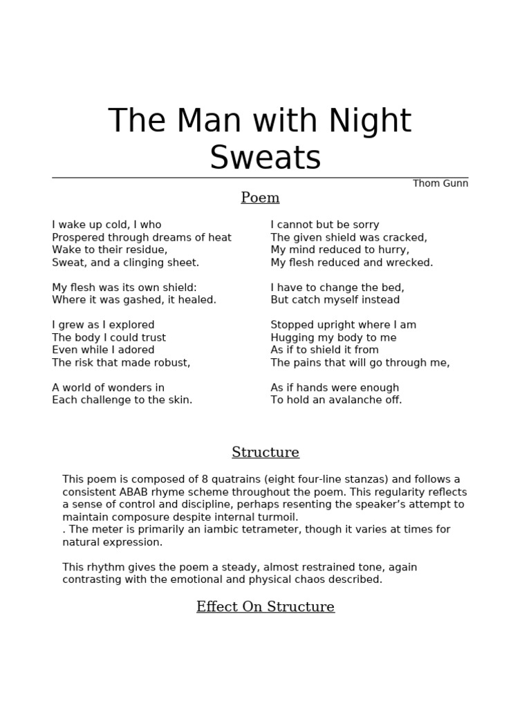 The Man With Night Sweats | PDF | Poetry | Psychological Trauma