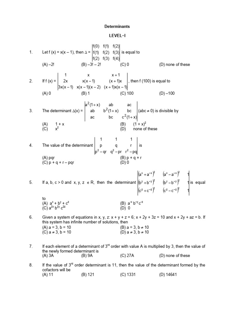 Matrice and Determinants dpp2 | PDF | Determinant | Mathematical Analysis