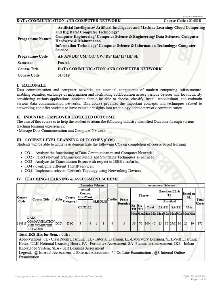 314318-Data Communication and Computer Network | PDF | Computer Network | Telecommunications