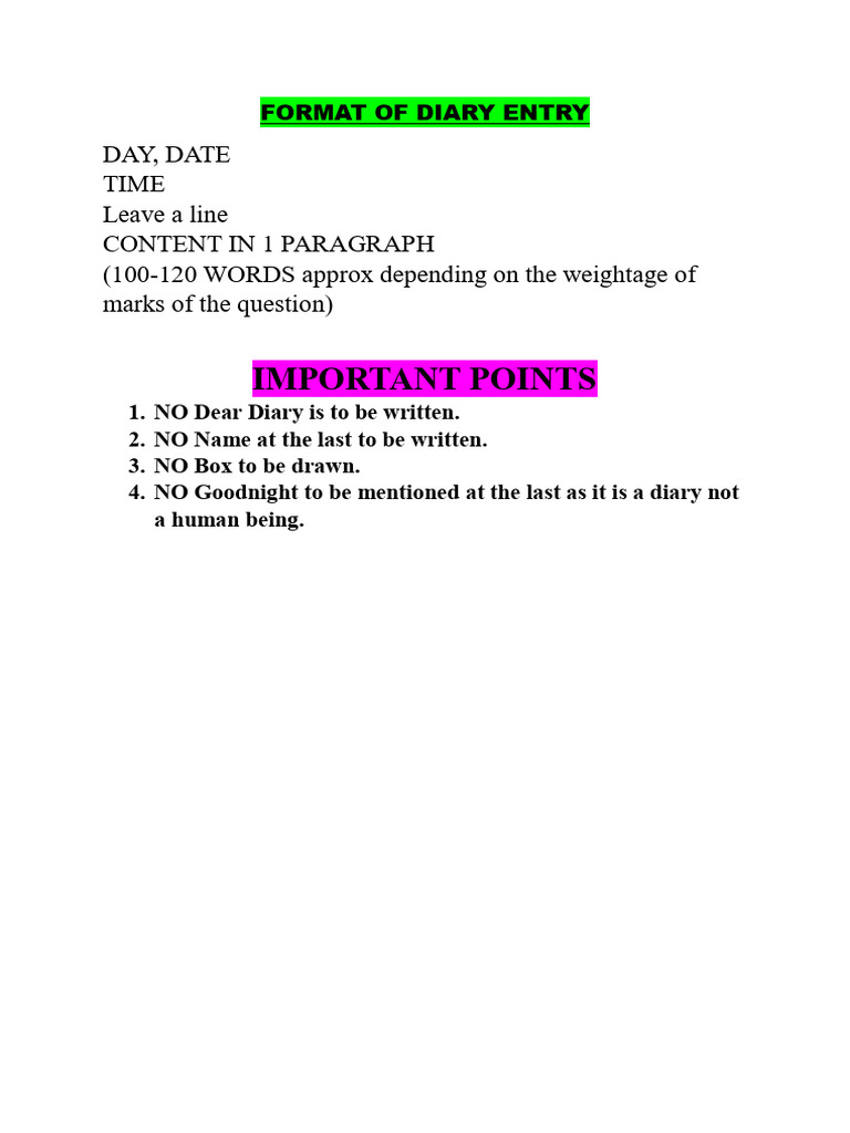 Format of Diary Entry (1) | PDF