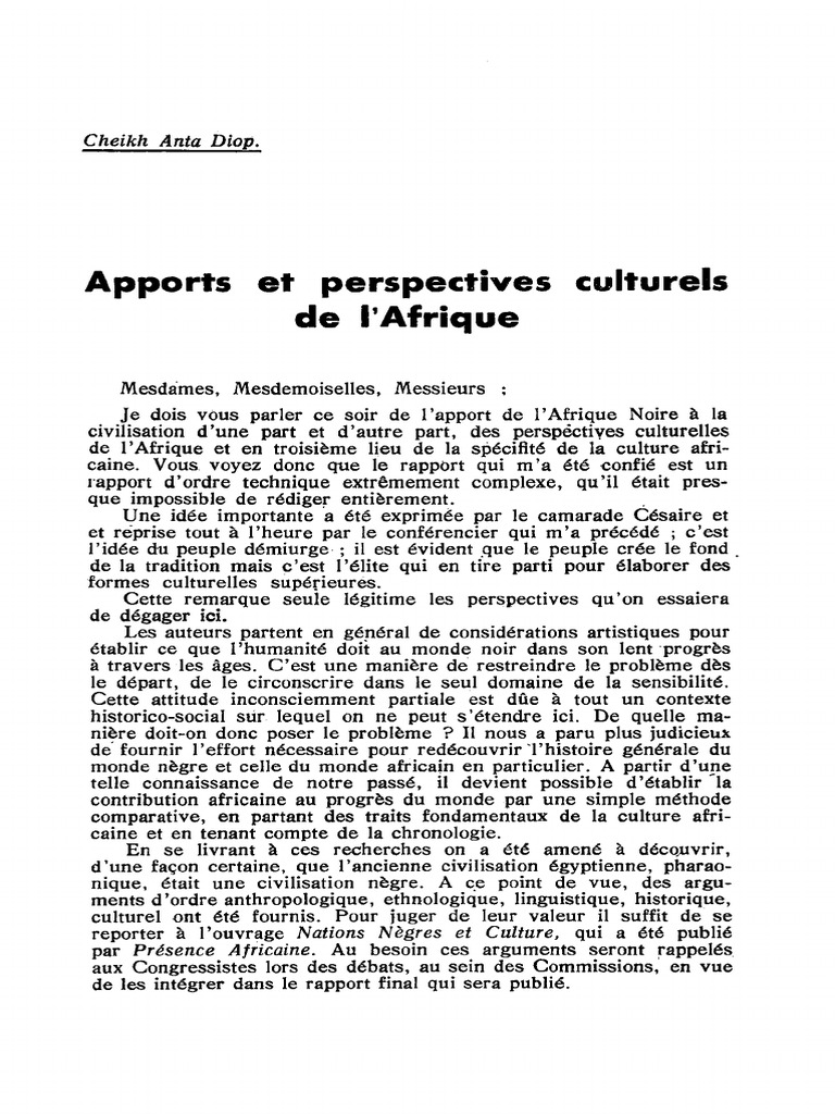 Apports Et Perspectives Culturels de Lafrique | PDF