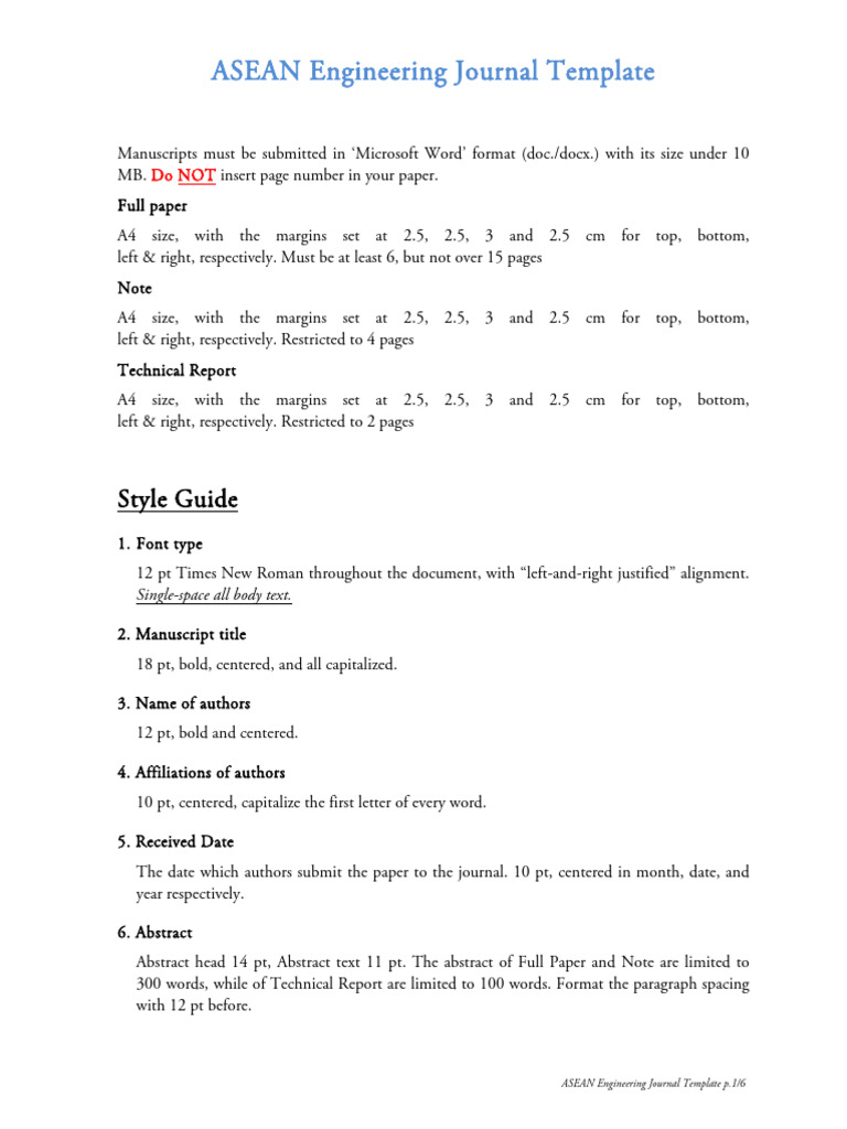ASEAN Engineering Journal Template | PDF | Paragraph | Times New Roman