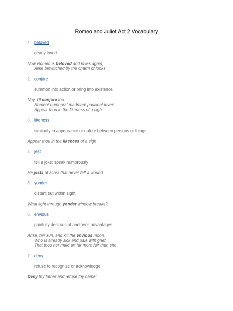 Romeo and Juliet Act 2 Vocabulary | PDF