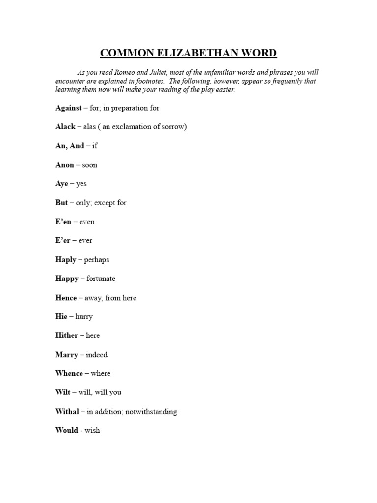 Common Elizabethan Word | PDF