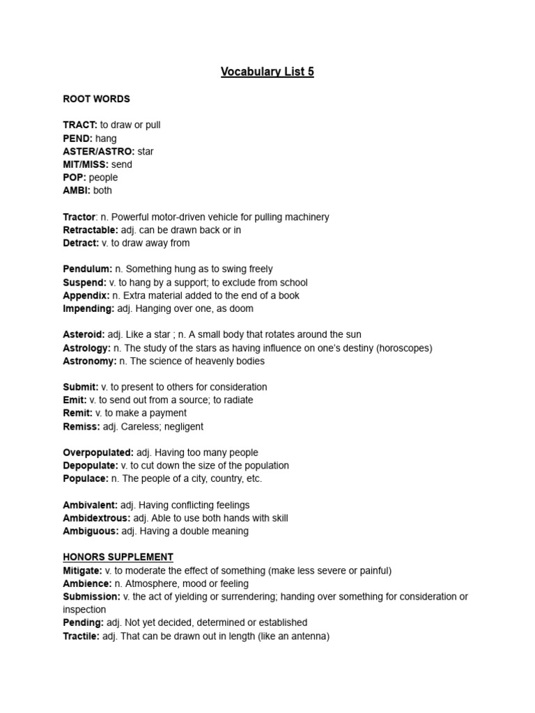 Vocabulary List 5 Honors Eng | PDF