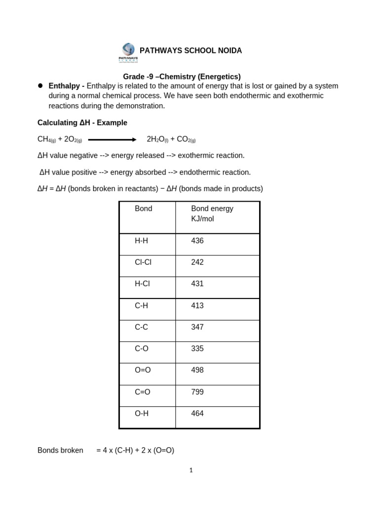Worksheet on bond energy calculation | PDF | Chemical Reactions | Enthalpy