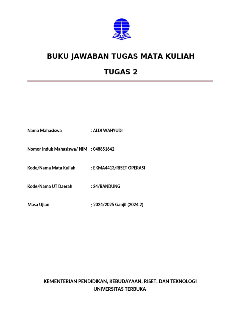 Tugas 2 Ekma4413 Riset Operasi Aldi | PDF
