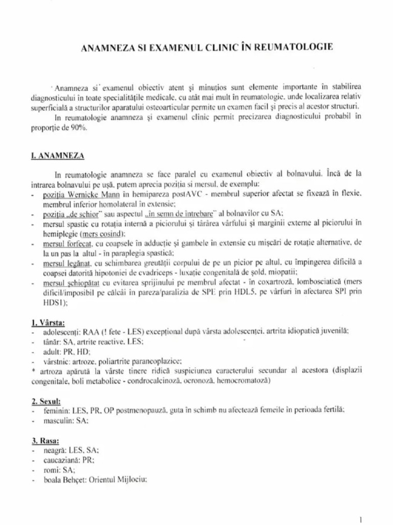 Anamneza Si Ex Obiectiv Reumato | PDF