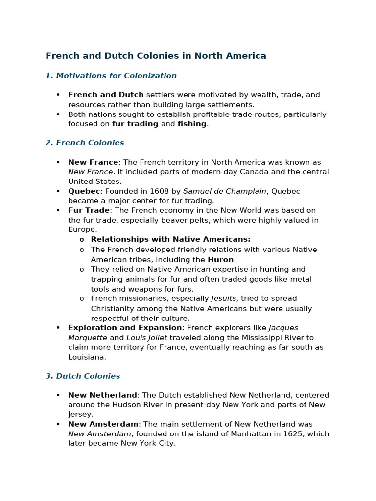 French and Dutch Colonies in North America | PDF | Fur Trade | New France