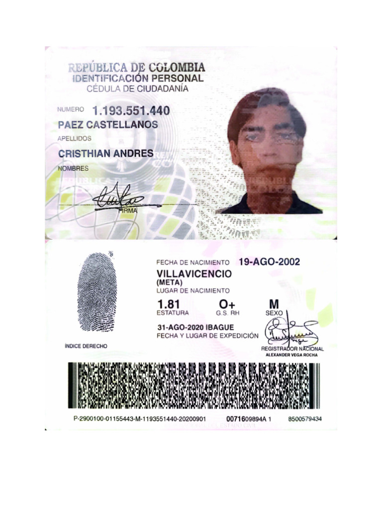 Cédula Cristhian Andres Paez | PDF