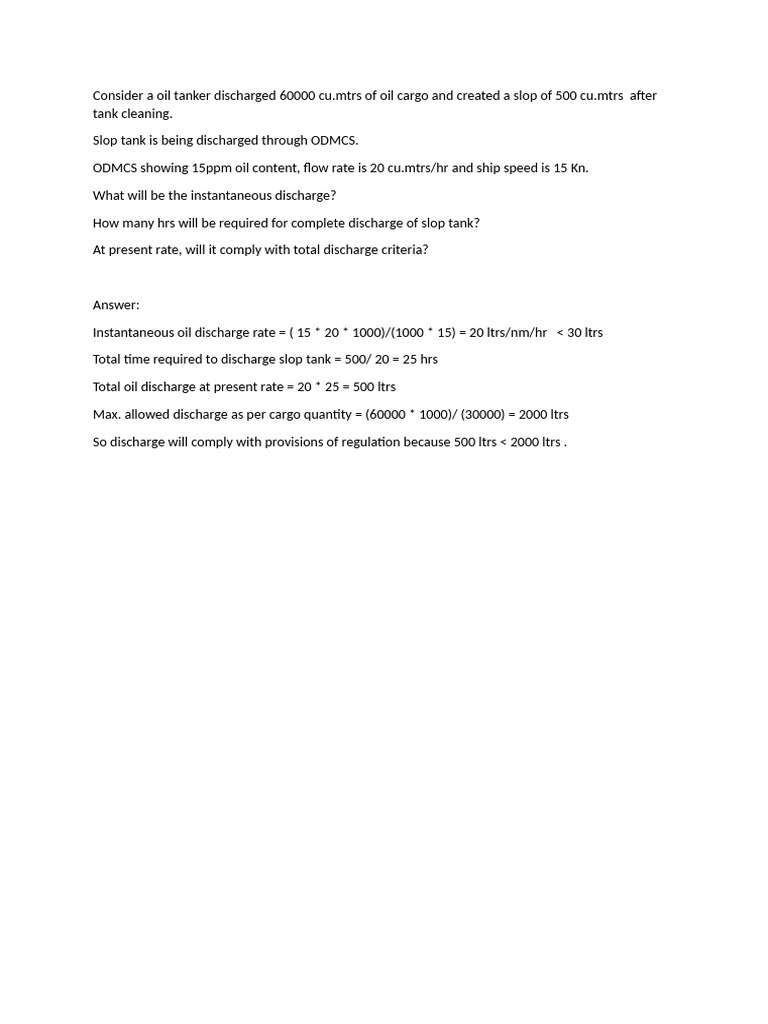 Oil Tanker Slop Discharge Analysis | PDF
