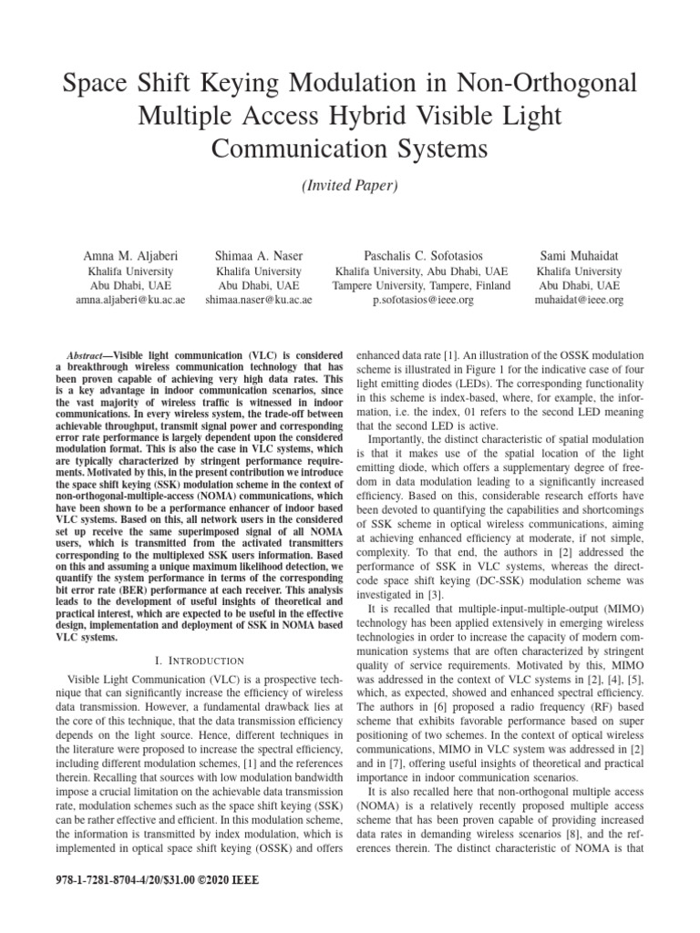 94-Space Shift Keying Modulation in Non-Orthogonal Multiple Access Hybrid Visible Light ...