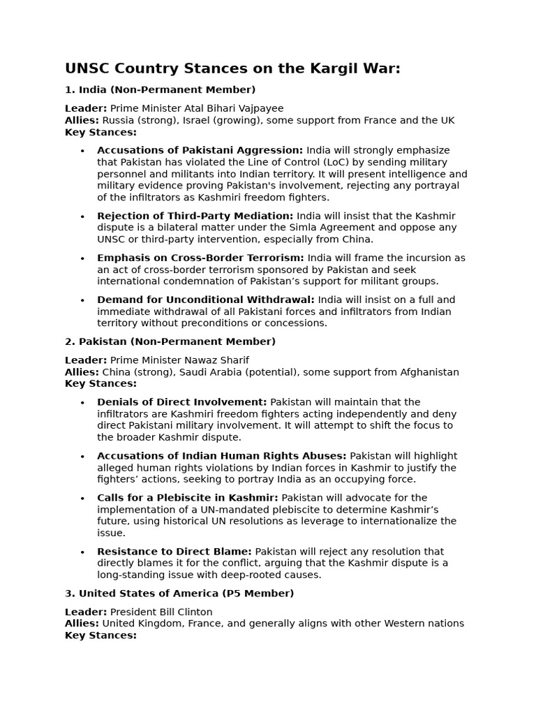 UNSC Country Stances On The Kargil War | PDF | Pakistan | Foreign Policy