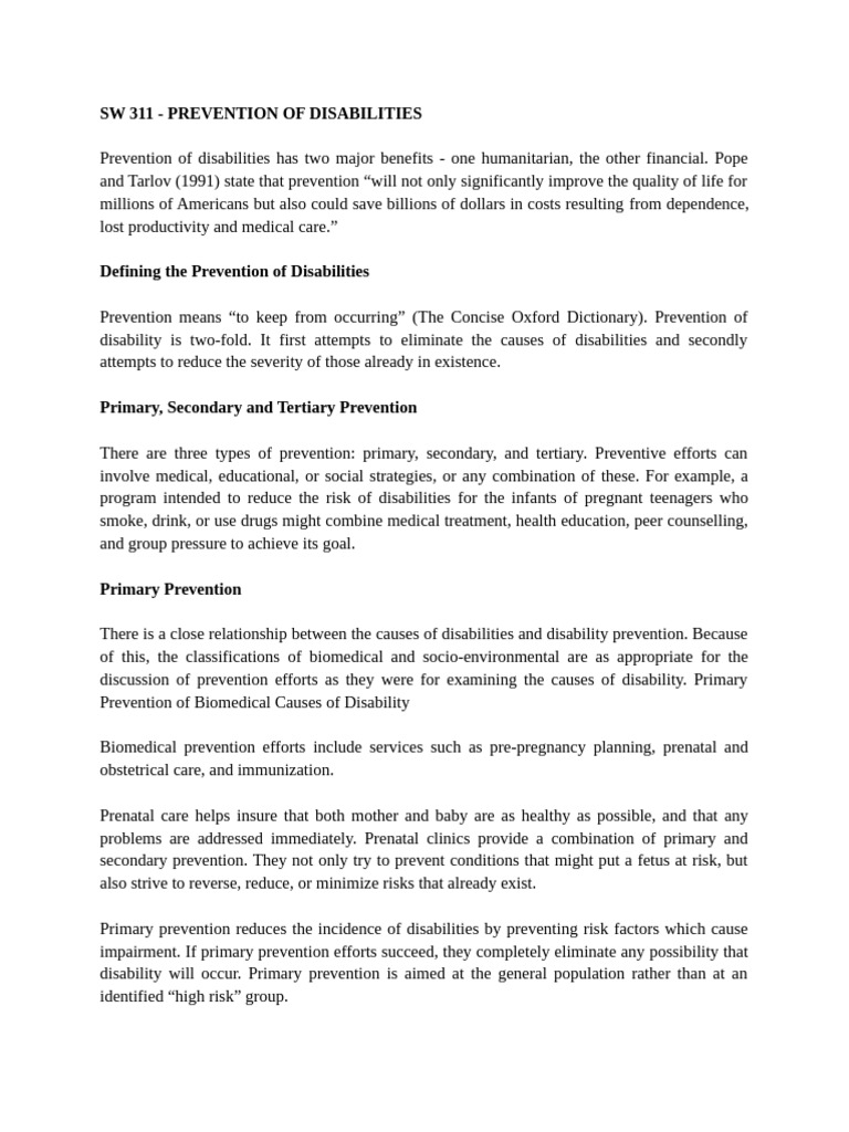 SW311 Prevention of Disabilities | PDF | Preventive Healthcare ...