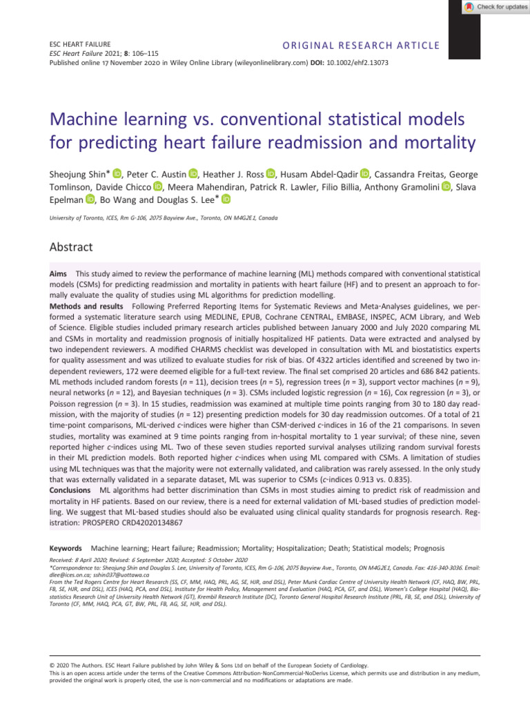 ESC Heart Failure - 2020 - Shin - Machine learning vs conventional statistical models for ...