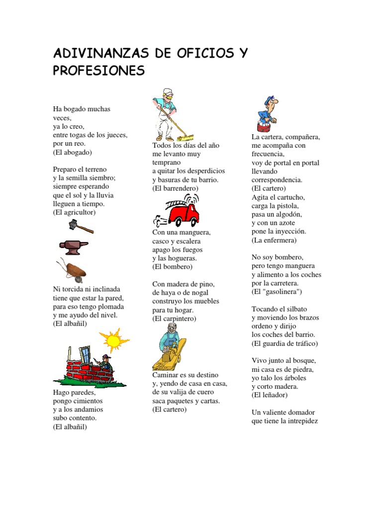ADIVINANZAS DE OFICIOS Y PROFESIONES de Mamá | PDF